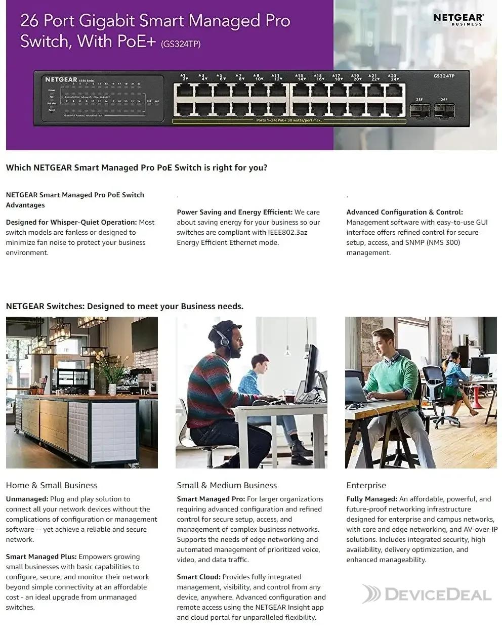 Netgear GS324TP S350 24-Port Gigabit PoE+ Smart Managed Pro Switch w/ 2 ...