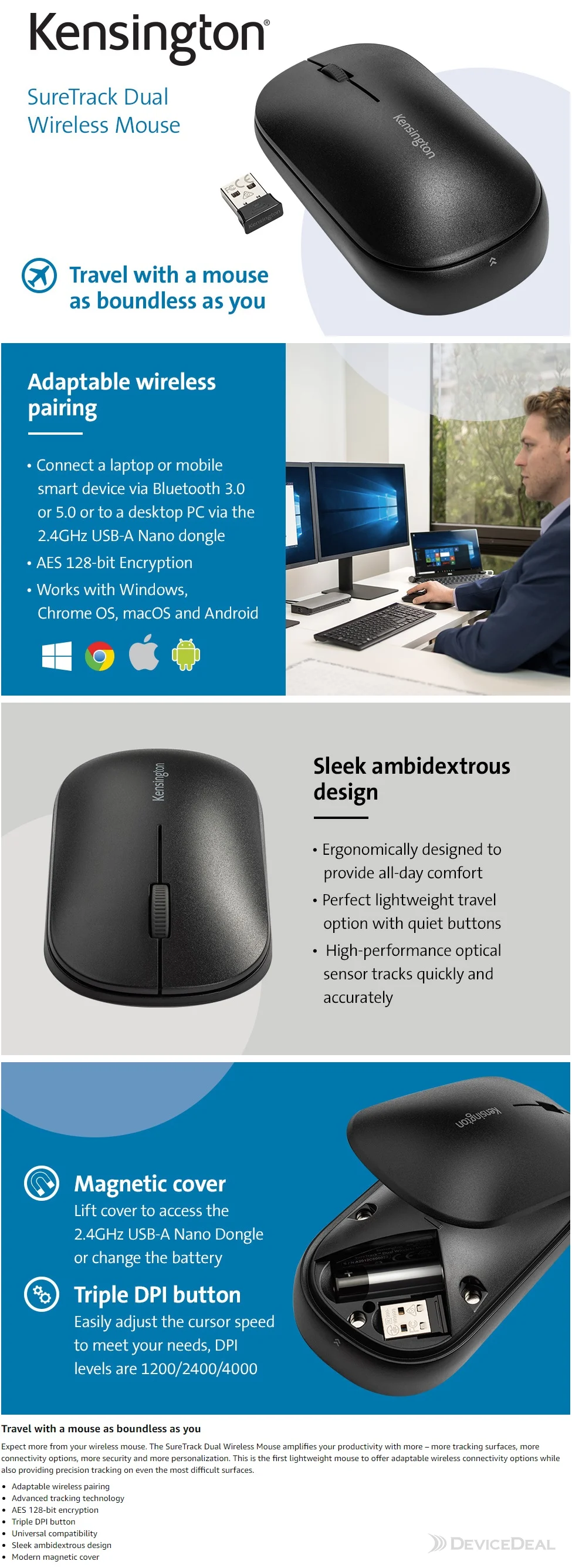 Kensington SureTrack Dual Wireless Mouse - Black K75298WW | DeviceDeal