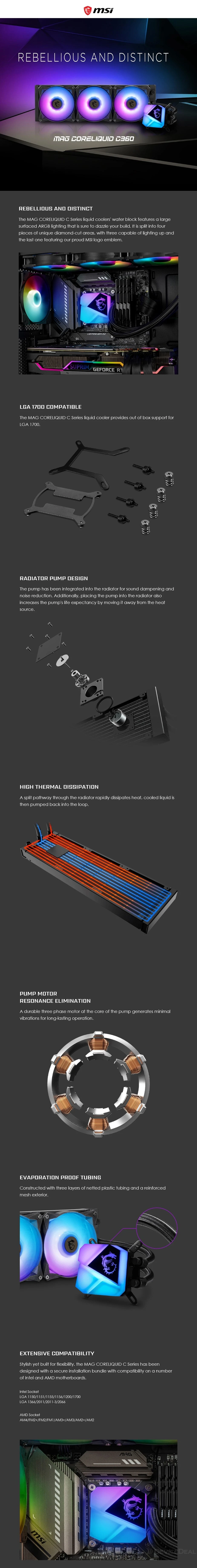 MSI MAG CORELIQUID C360 360mm ARGB AIO Liquid CPU Cooler |DeviceDeal