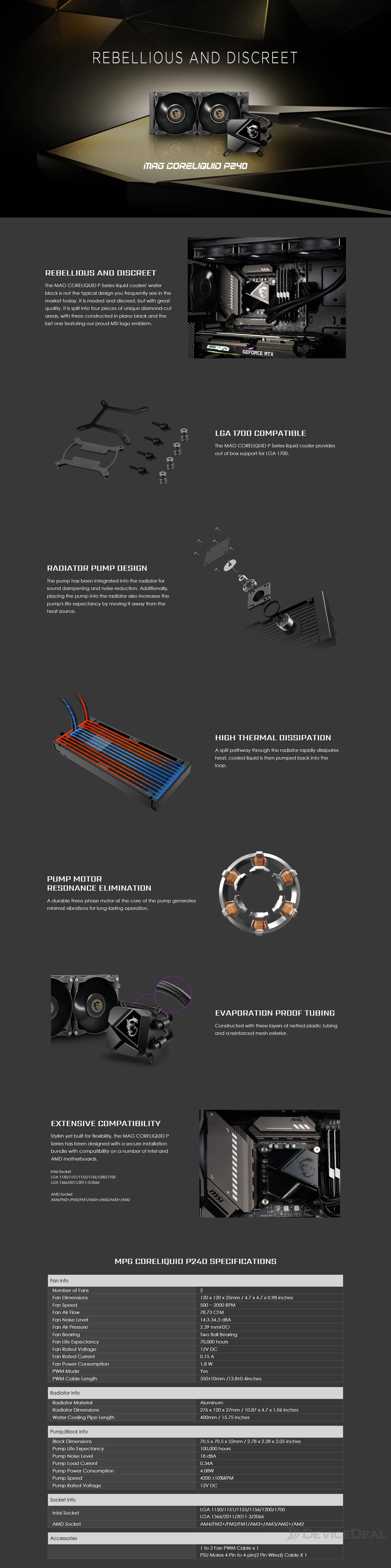 MSI MAG CORELIQUID P240 240mm ARGB AIO Liquid CPU Cooler |DeviceDeal