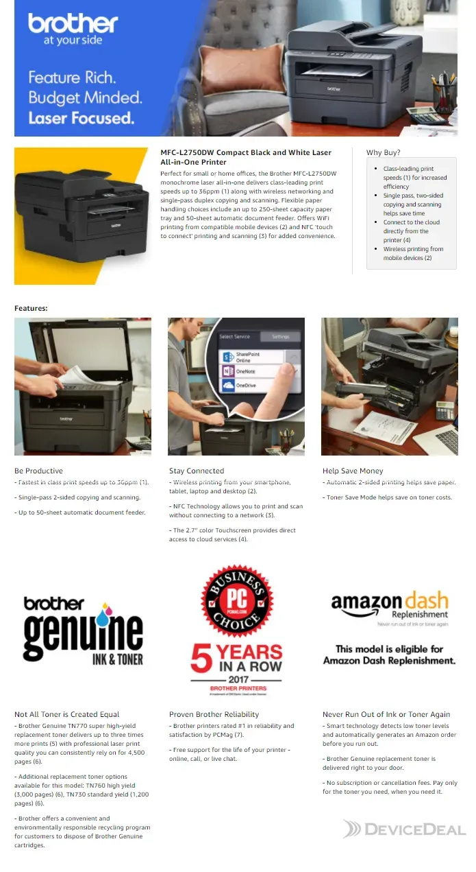 Brother MFC-L2750DW Monochrome Laser Printer MFC-L2750DW