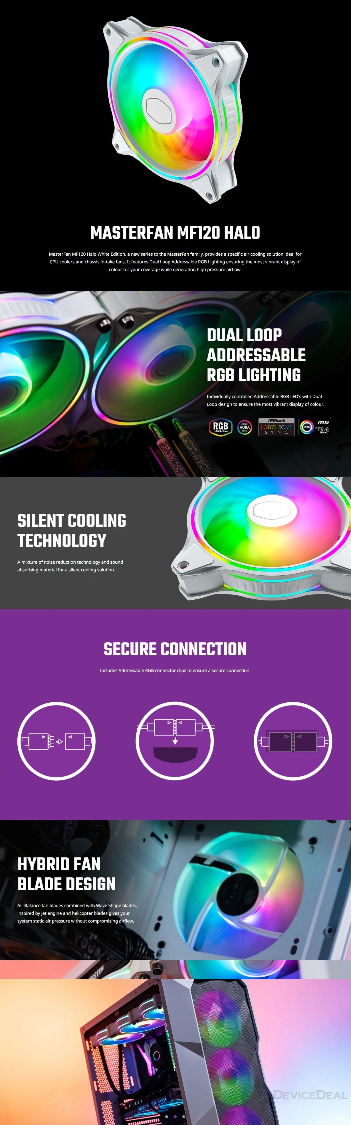 Cooler Master MF120 Halo ARGB 120mm Case Fan - MFL-B2DW-18NPA-R1 ...