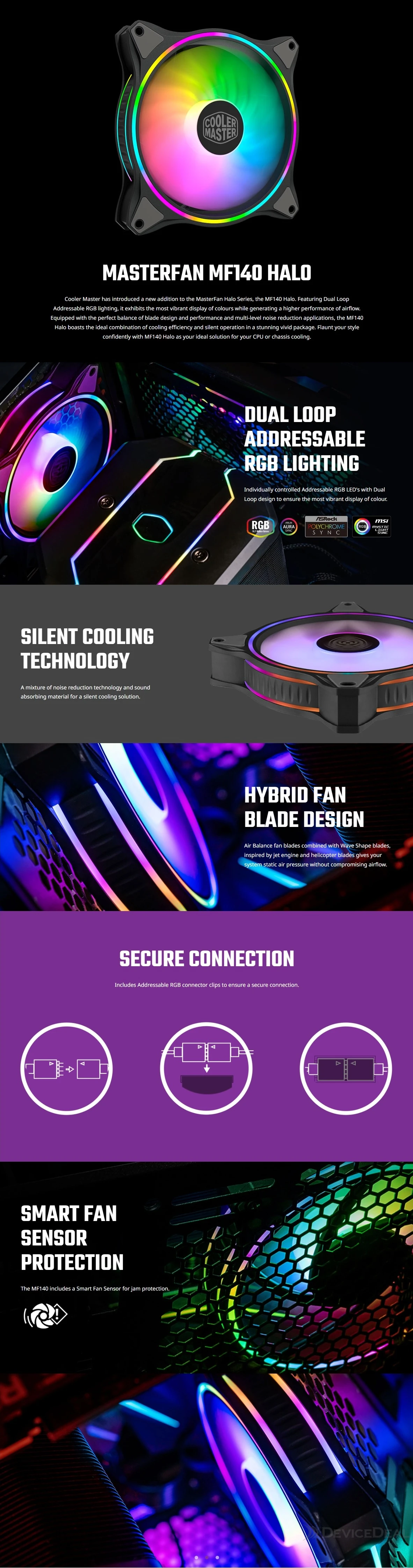 Cooler Master MasterFan MF140 Halo Dual Loop ARGB 140mm Fan - MFL-B4DN ...