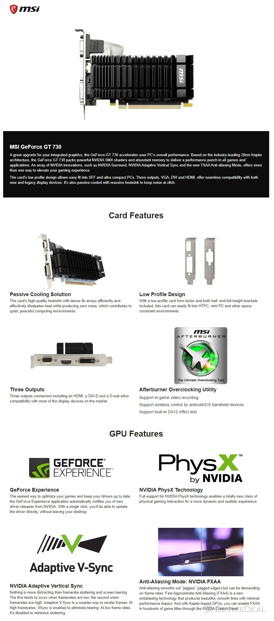 MSI nVidia Geforce N730K 2GD3H Low Profile Graphic Card | DeviceDeal