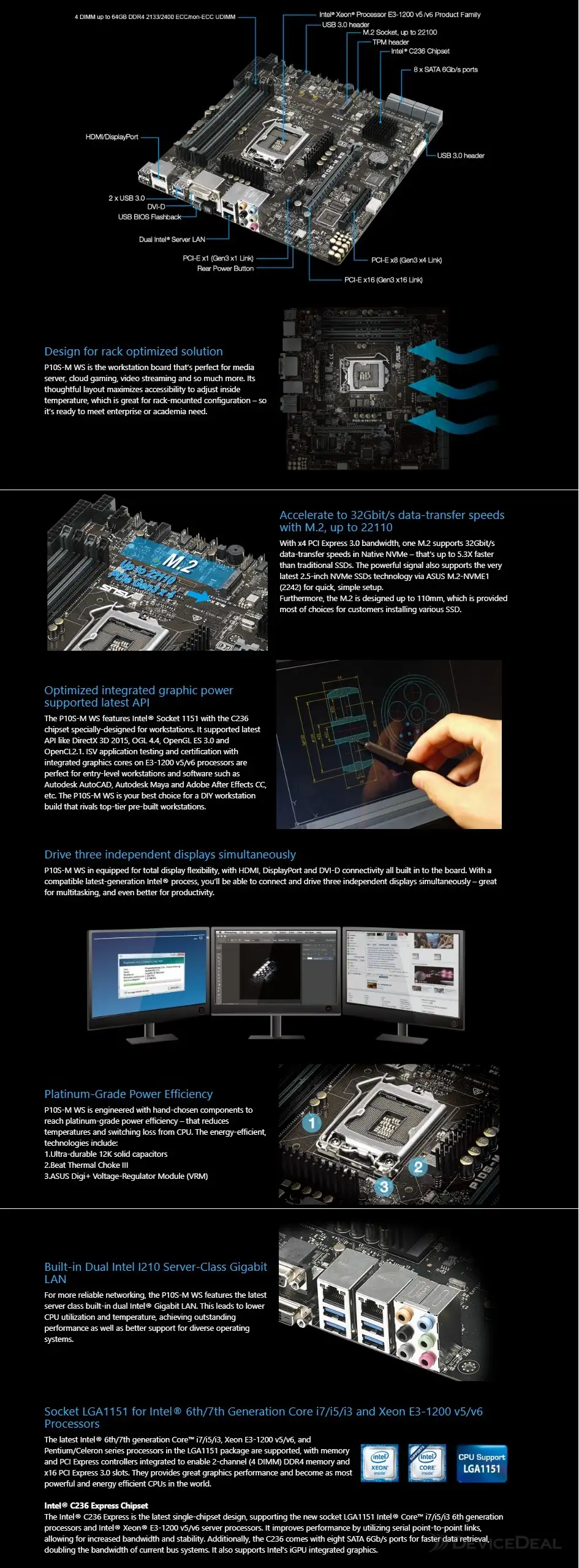 ASUS P10S-M WS LGA1151 Micro-ATX Workstation Motherboard | DeviceDeal