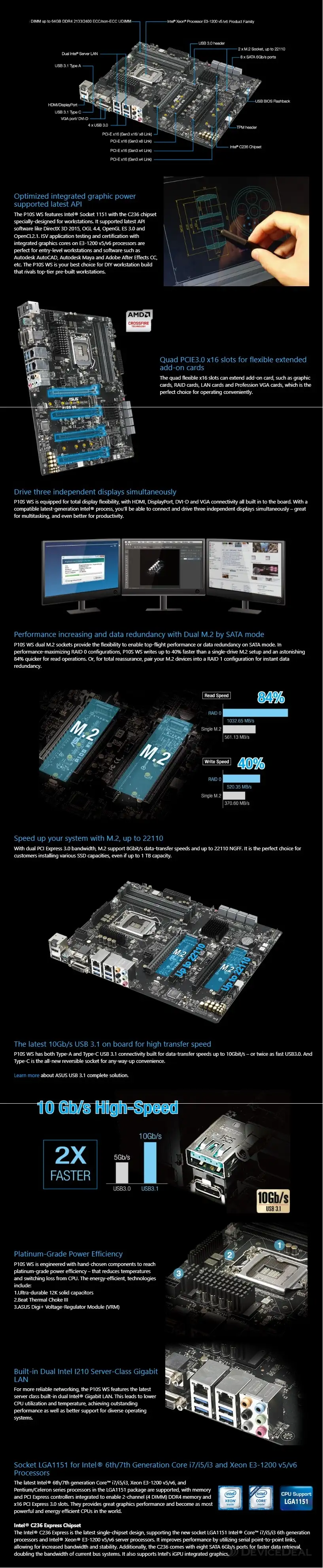 ASUS P10S WS LGA1151 ATX Workstation Motherboard | DeviceDeal