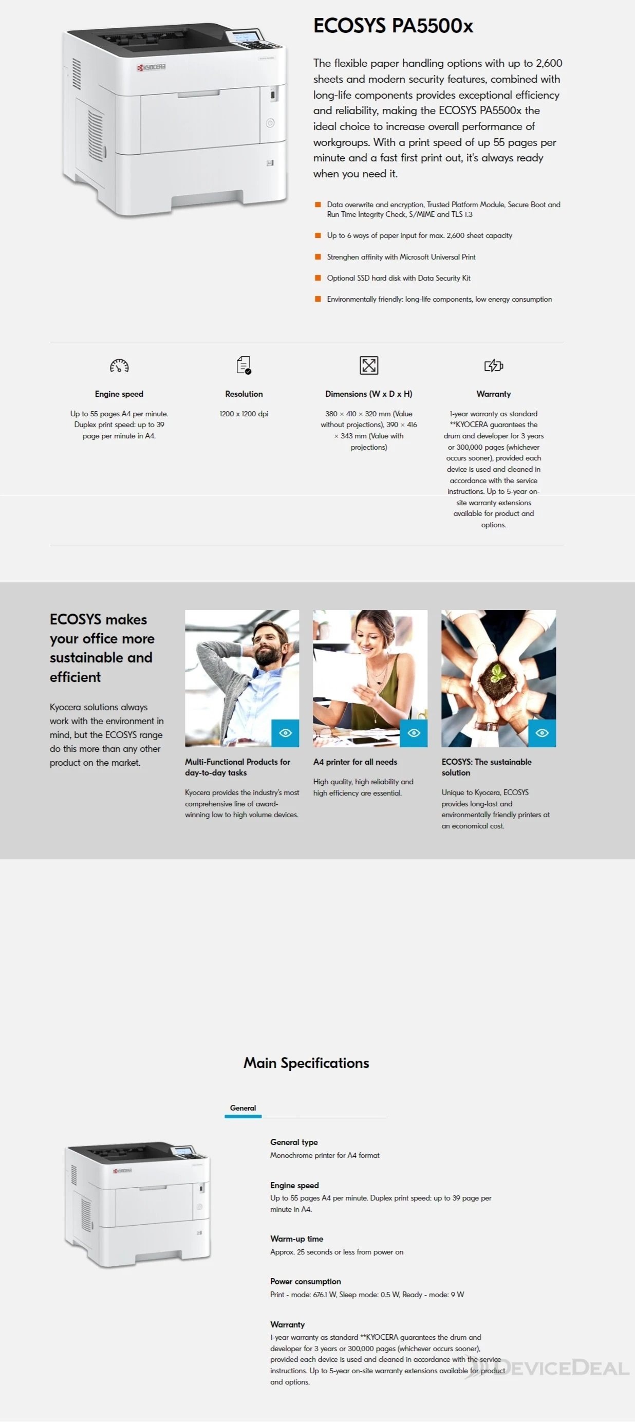 Kyocera ECOSYS PA5000X A4 Monochrome Laser Printer | DeviceDeal