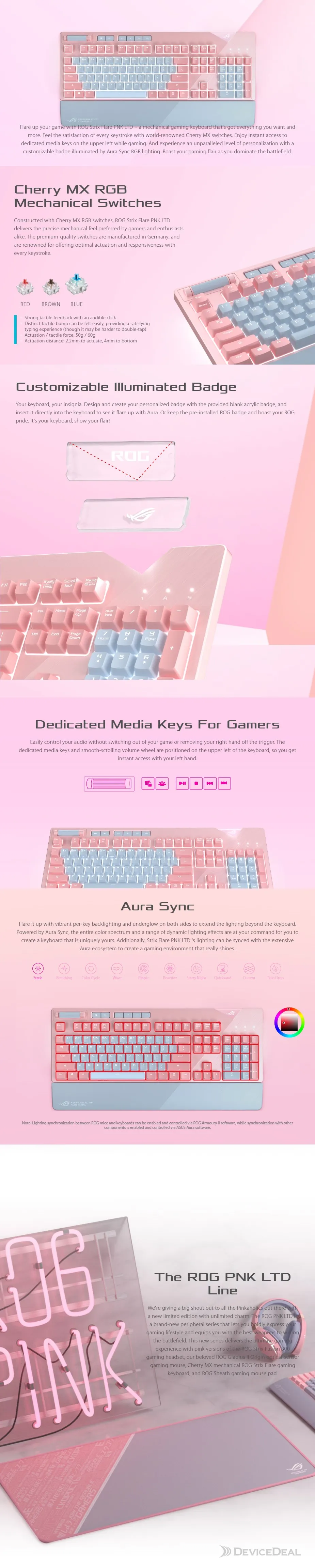 ASUS ROG Strix Flare PNK LTD Mechanical Gaming Keyboard - MX Red ROG ...