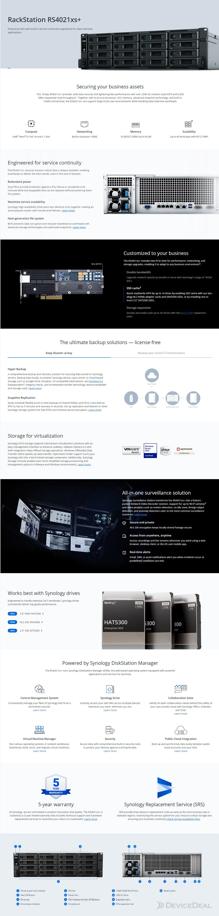Synology RackStation RS4021XS+ 16-Bay 3U Diskless Scalable NAS Xeon CPU ...