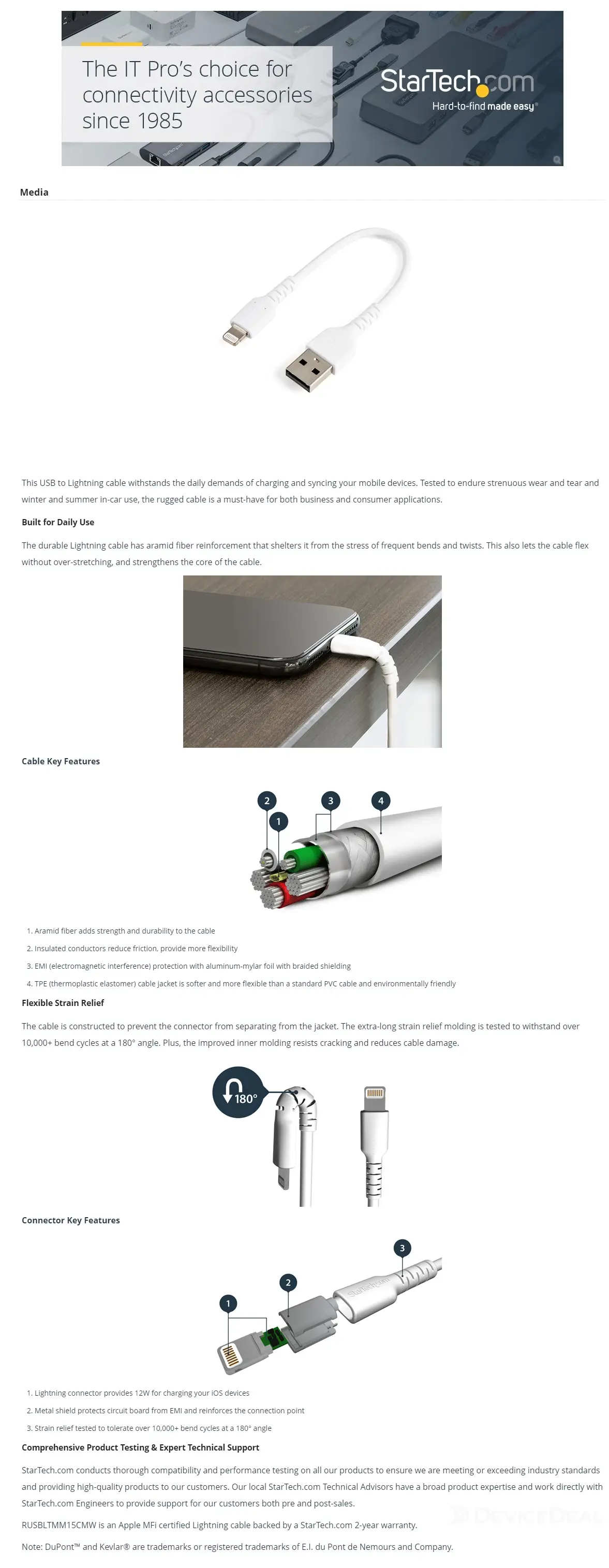 Startech RUSBLTMM15CMW 6 inch Durable USB-A to Lightning Cable |DeviceDeal