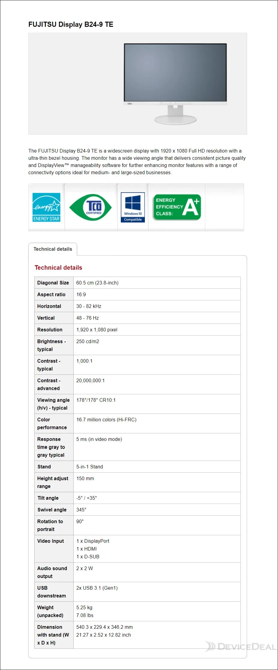 FUJITSU B24-9 TE 27" WLED IPS Monitor,FHD (16:9),TILT/SWIV/Height-ADJ ...