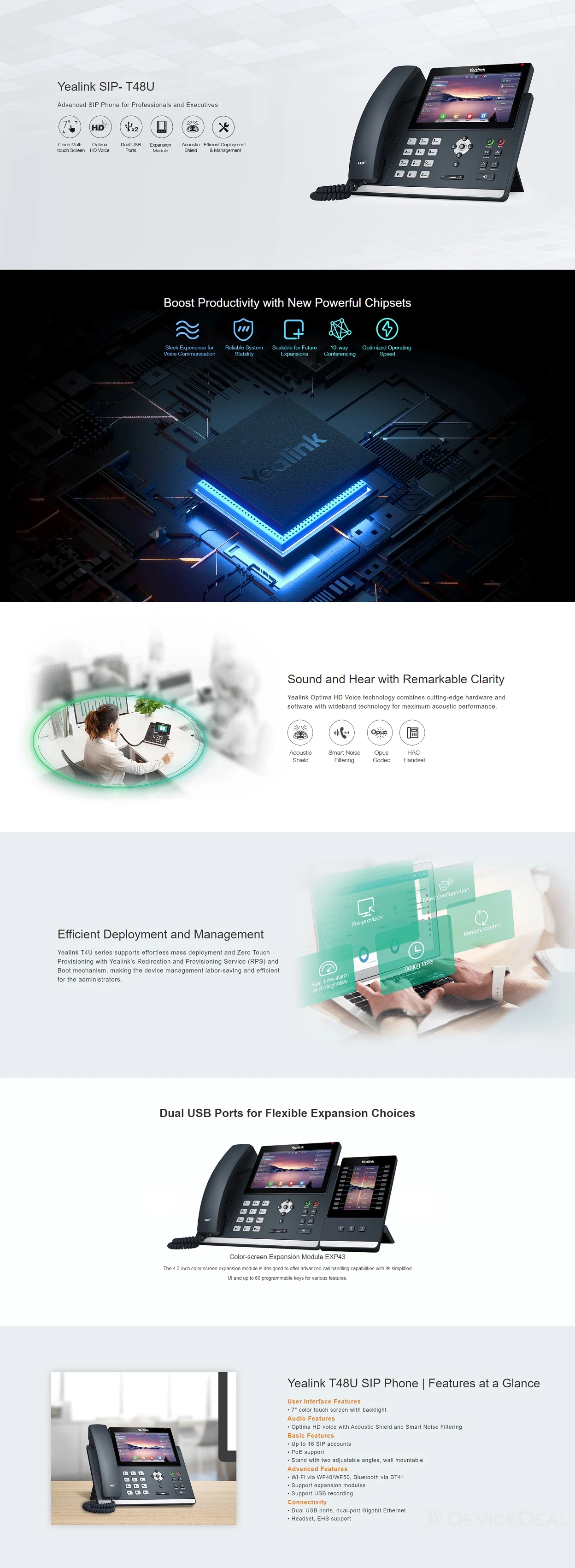 Yealink SIP-T48U Ultra-Elegant Gigabit IP Phone | DeviceDeal