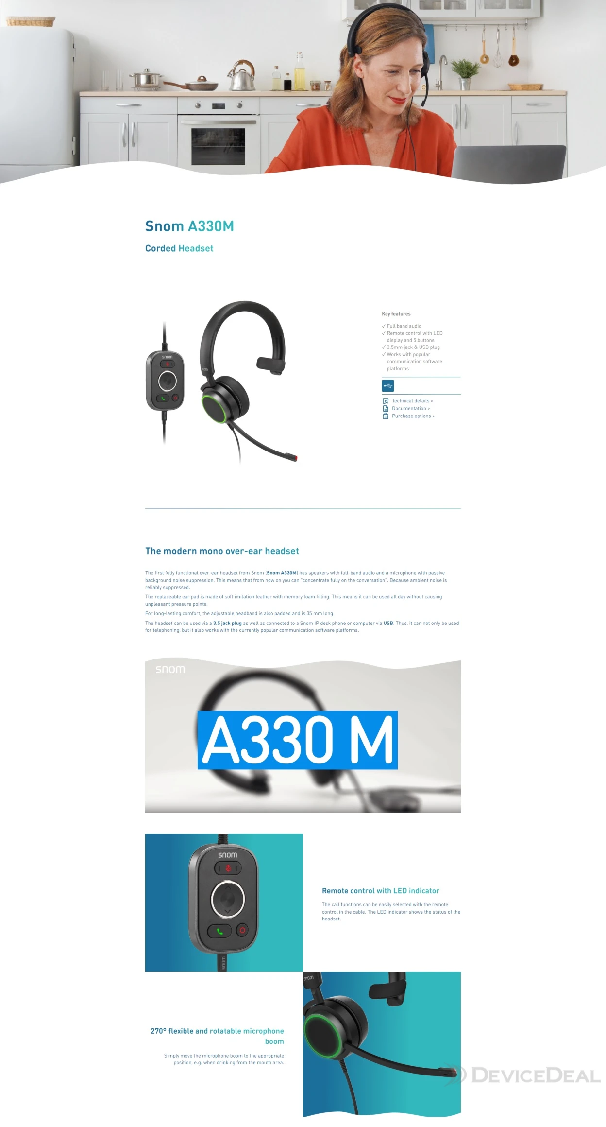 SNOM A330M Over-Ear USB-A Mono Headset, Passive Noise Cancellation ...