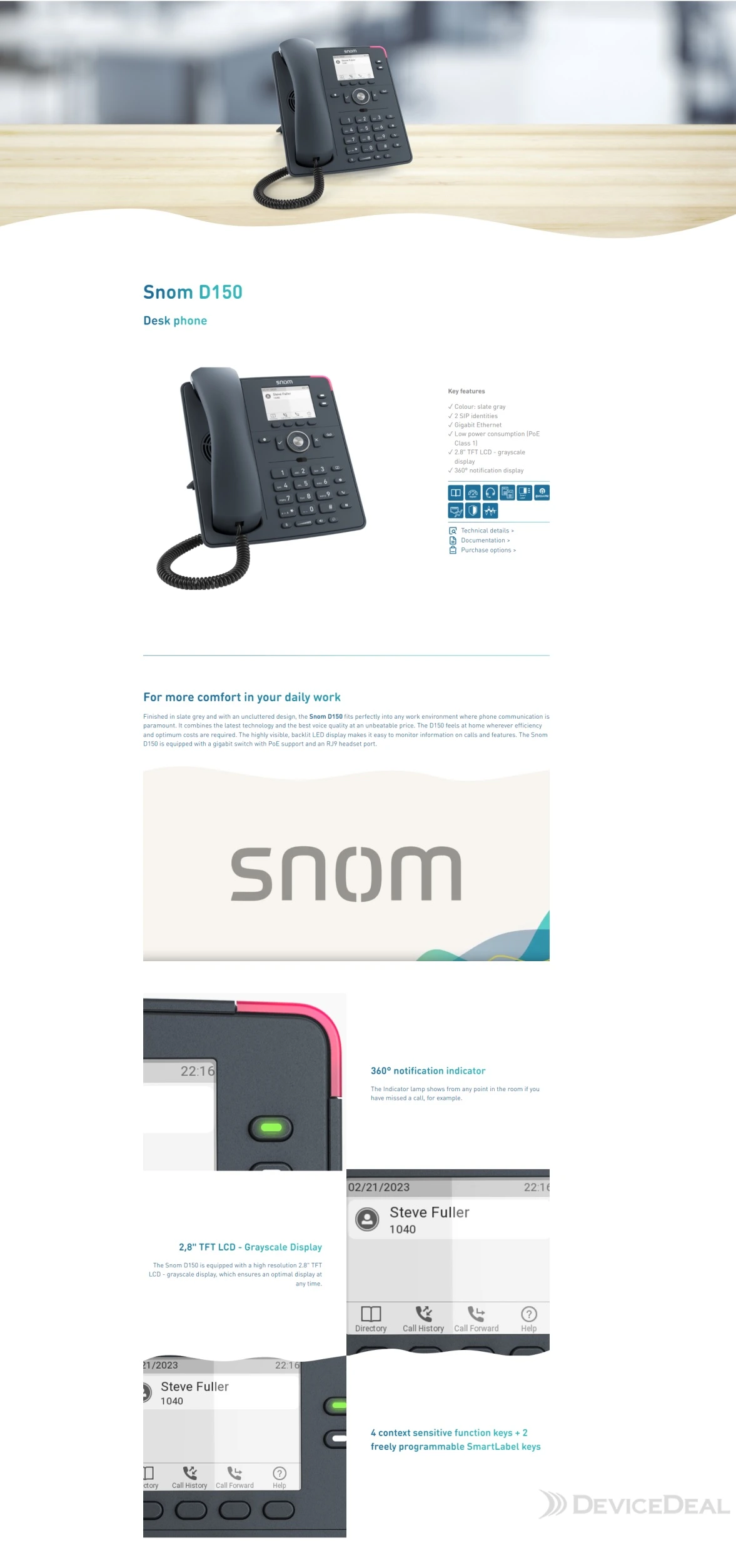 SNOM D150 Desk Telephone, PoE, HD Audio, Suitable For IP Desk Phone ...
