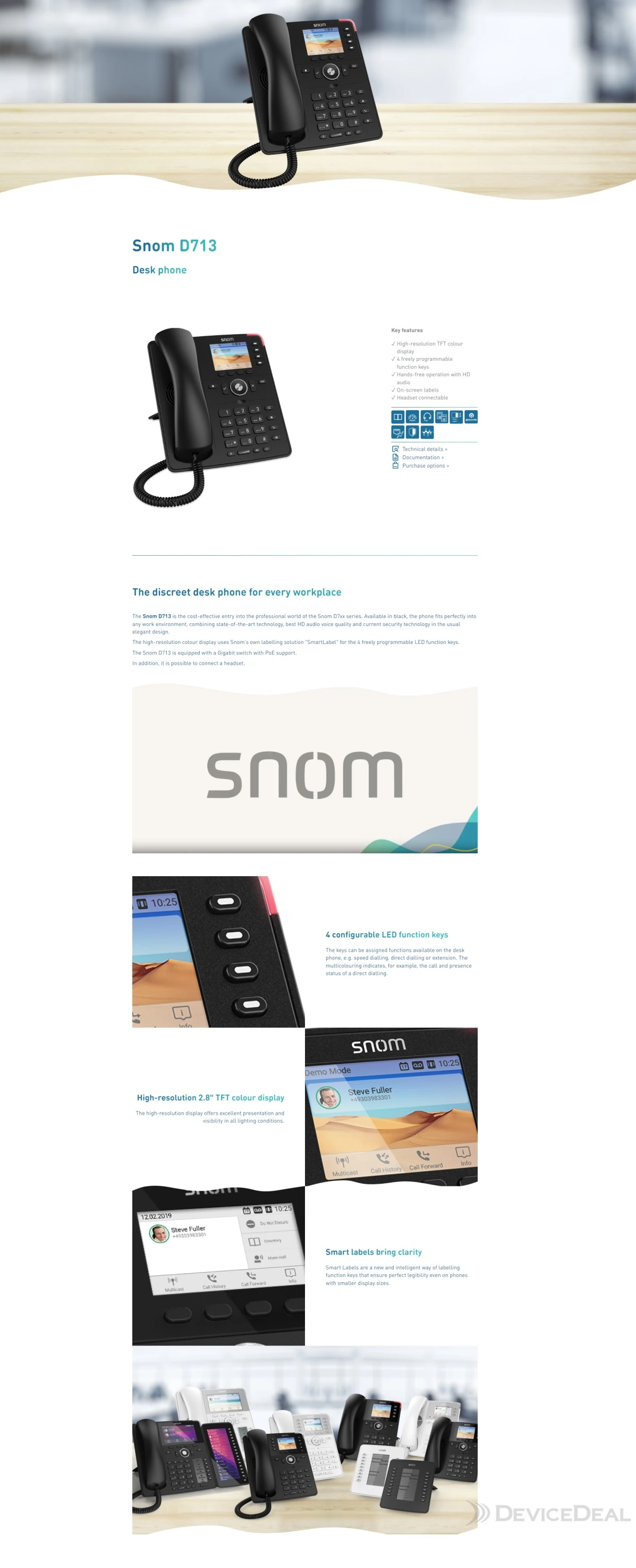 SNOM D713 IP Desk Phone, HD Audio, PoE, TFT Liquid Crystal Display (LCD ...