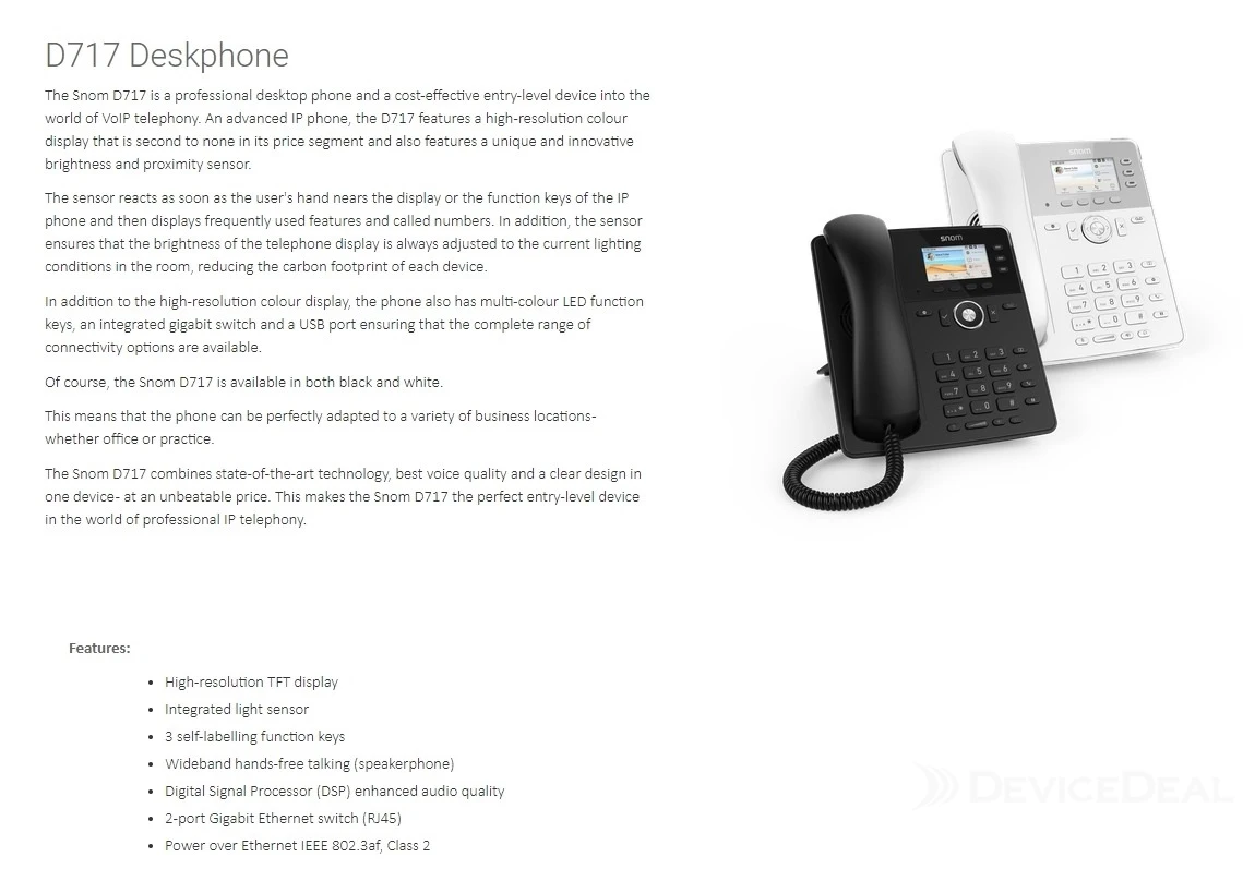 SNOM 4 Line Professional entry-level color VoIP Phone (SNOM-D717 ...