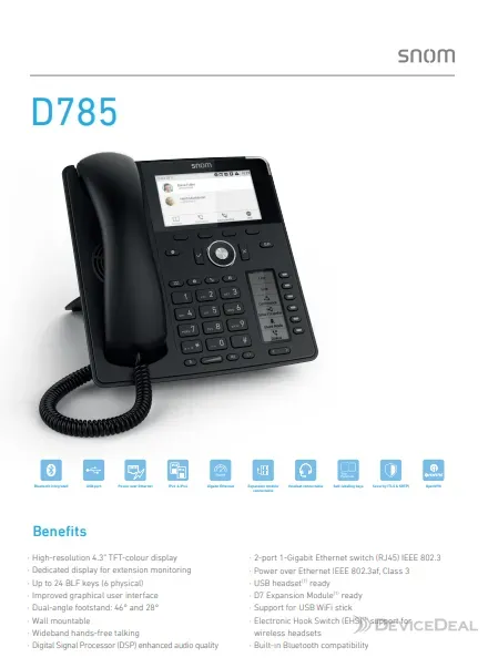 Snom SNOM-D785 12 Line Professional IP Phone with 3.5" Colour Display ...