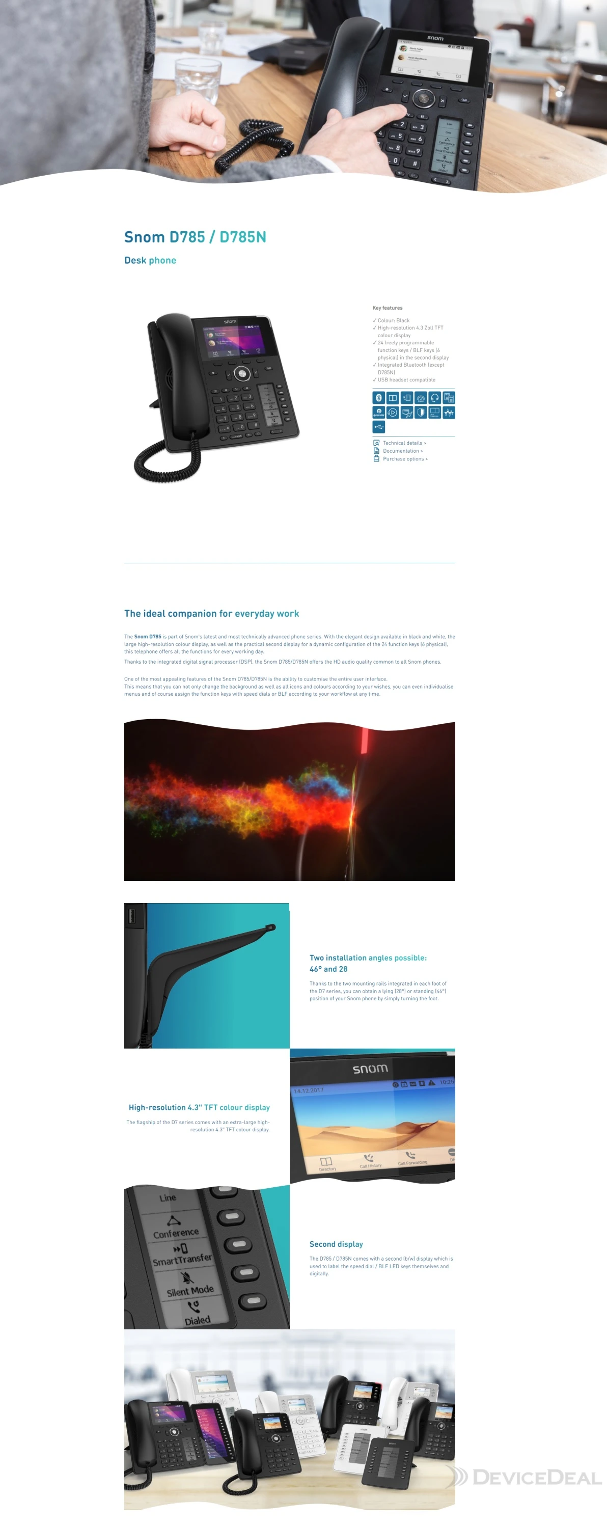 SNOM D785N SIP Desk Phone, 4.3 Inch Colour Display, 480 x 272 Pixels ...