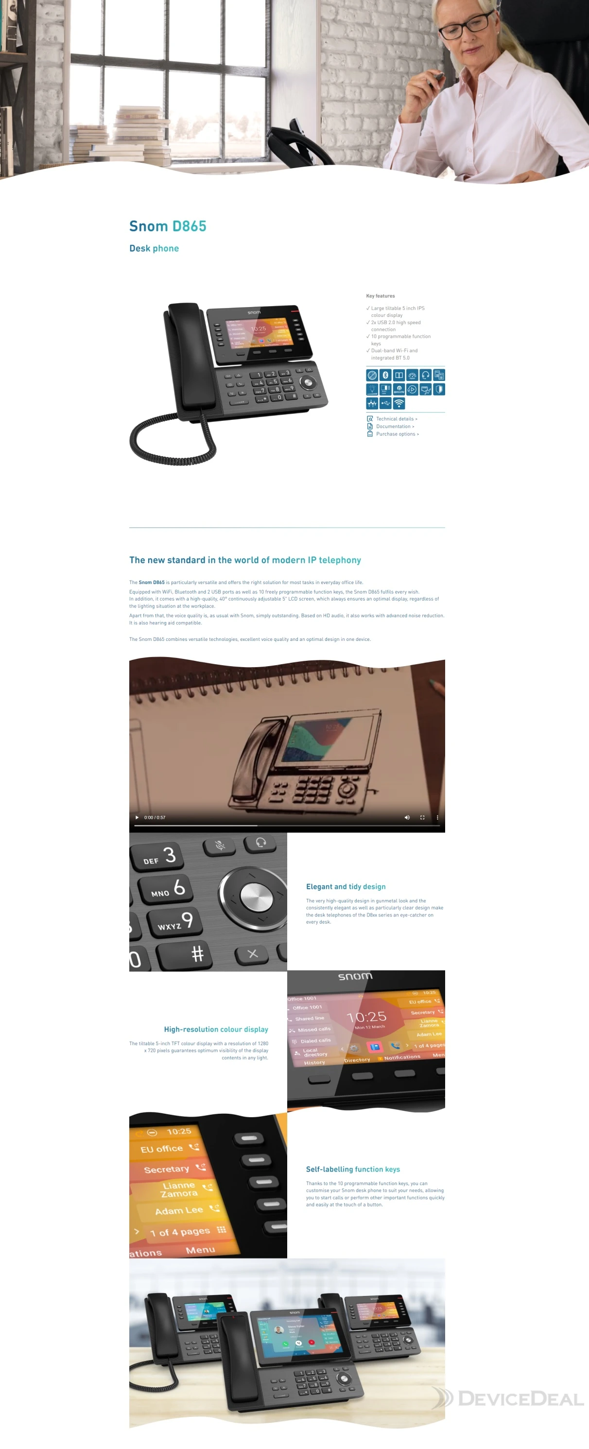 SNOM D865 USB-A DeskTelephone, HD Audio, Hands Free Capability ...