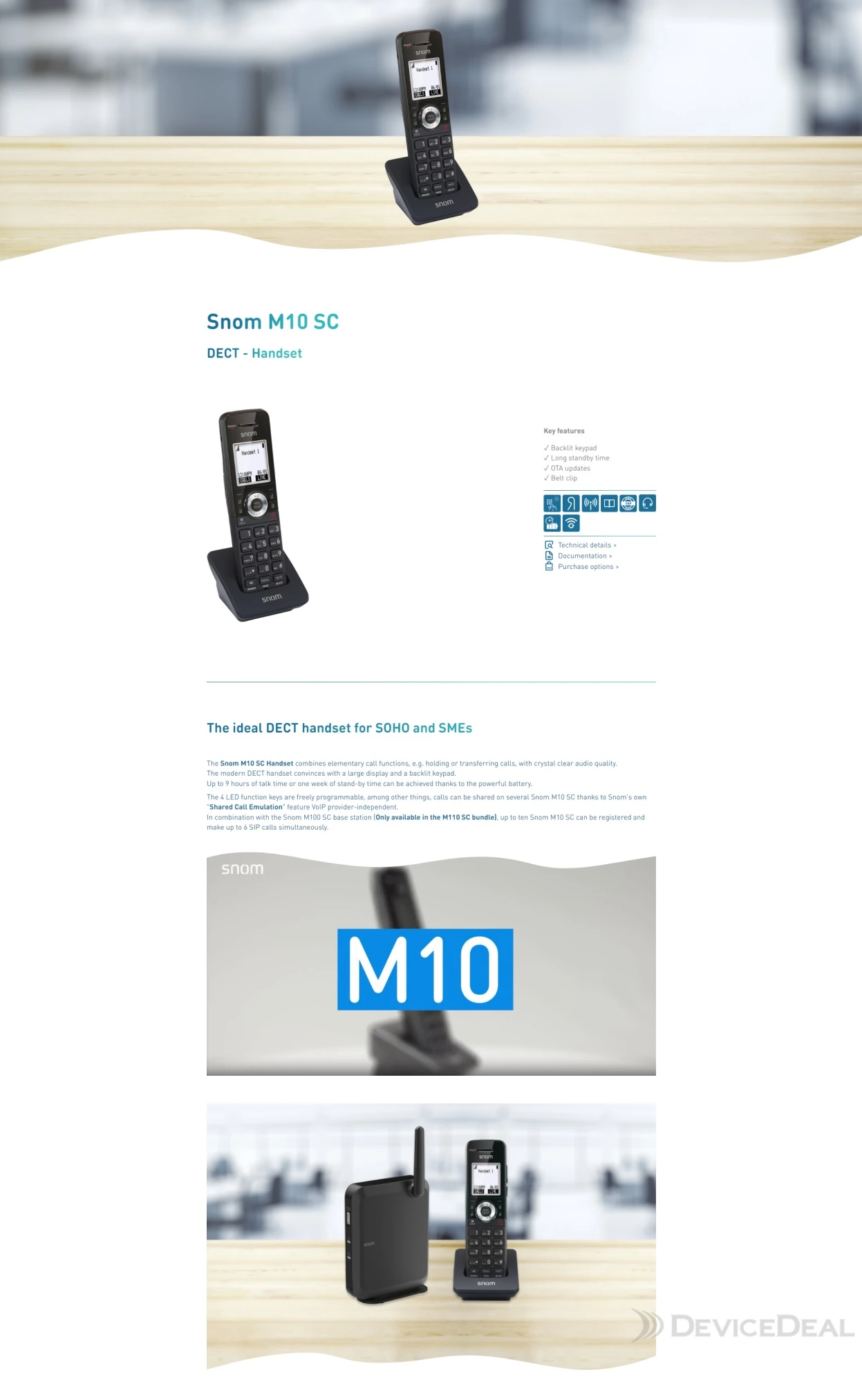 SNOM M10 Office Handset, Headset Connectable, Backlit Keypad, Long ...