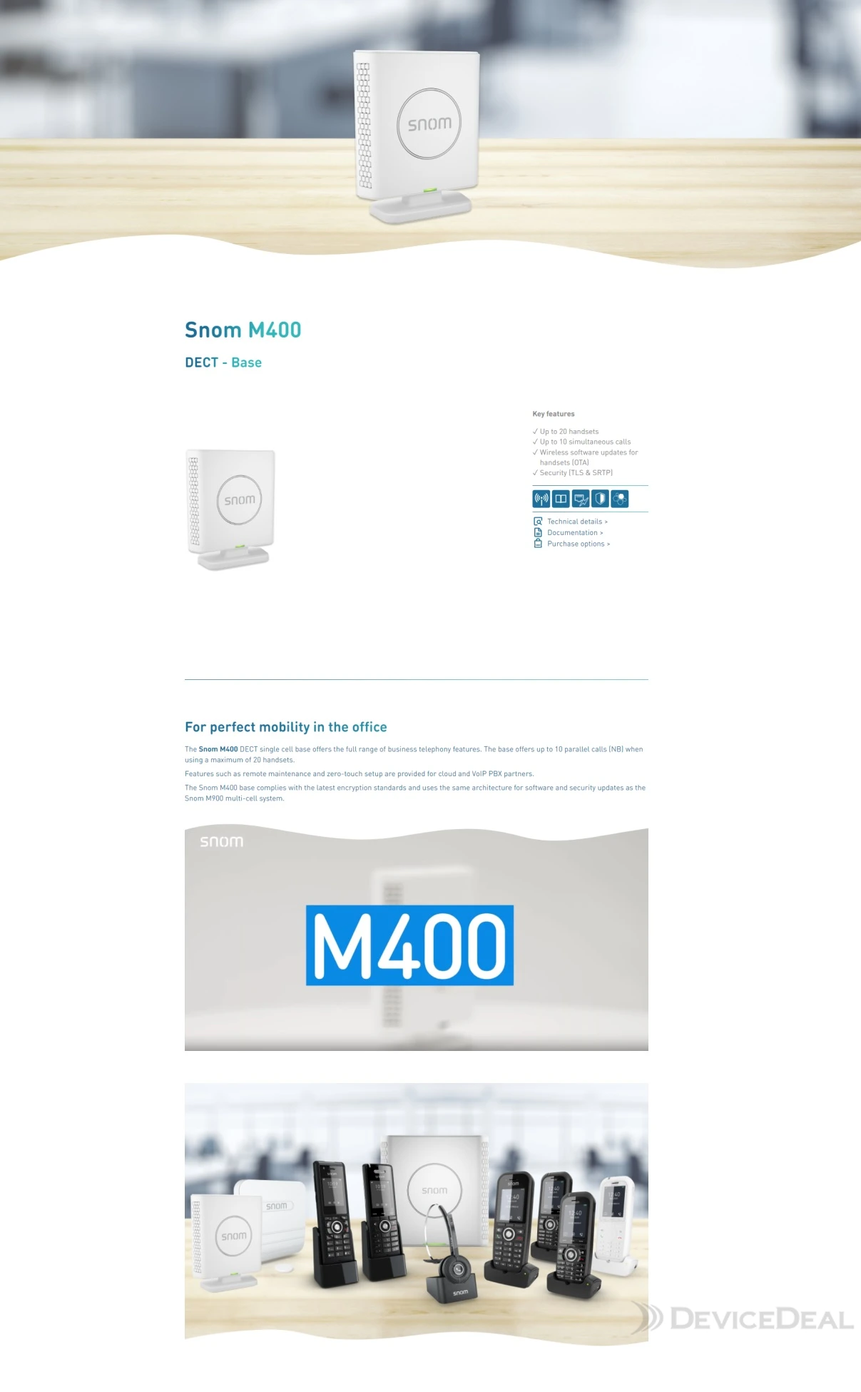 SNOM M400 DECT Base Station Single-cell, PoE, HD Voice Quality ...