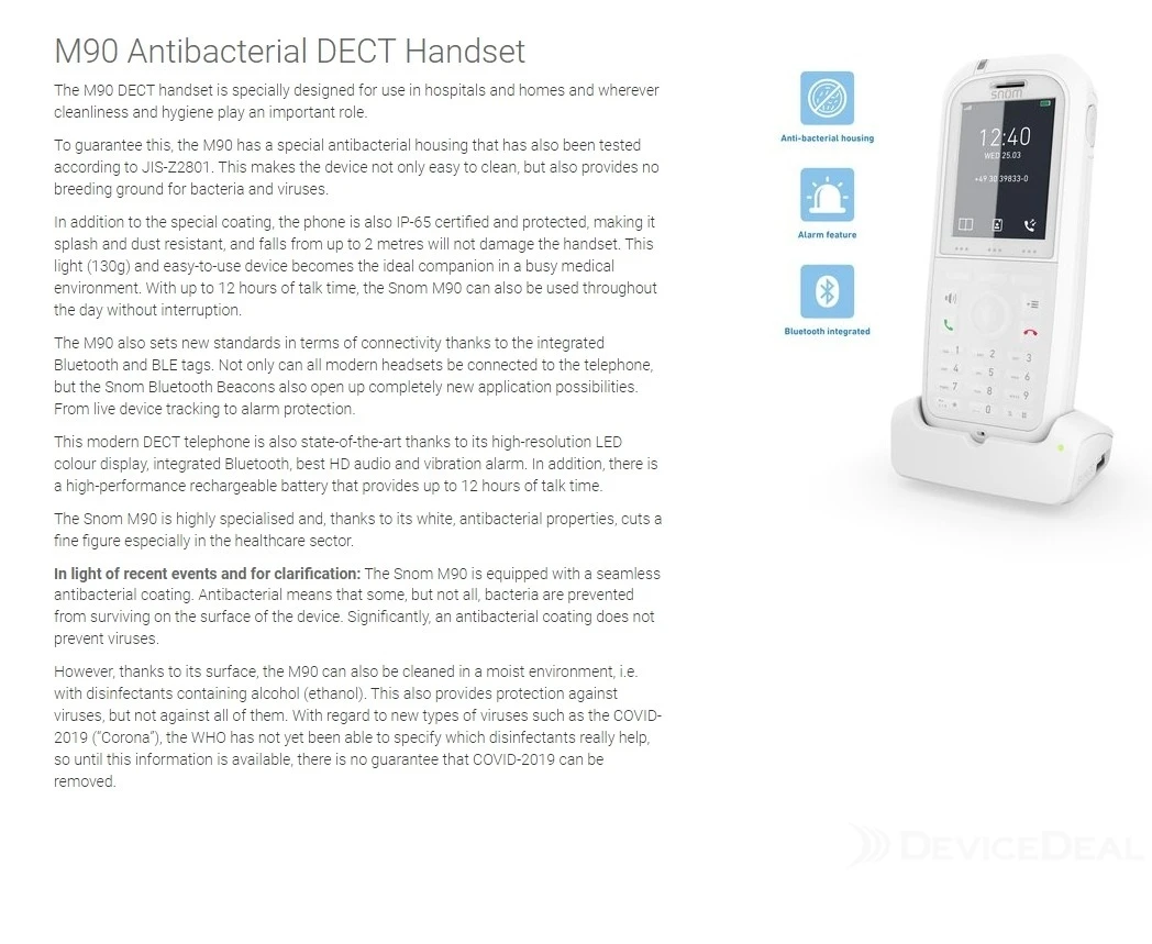 SNOM M90 Antibacterial IP65 DECT Handset (SNOM-M90) |DeviceDeal