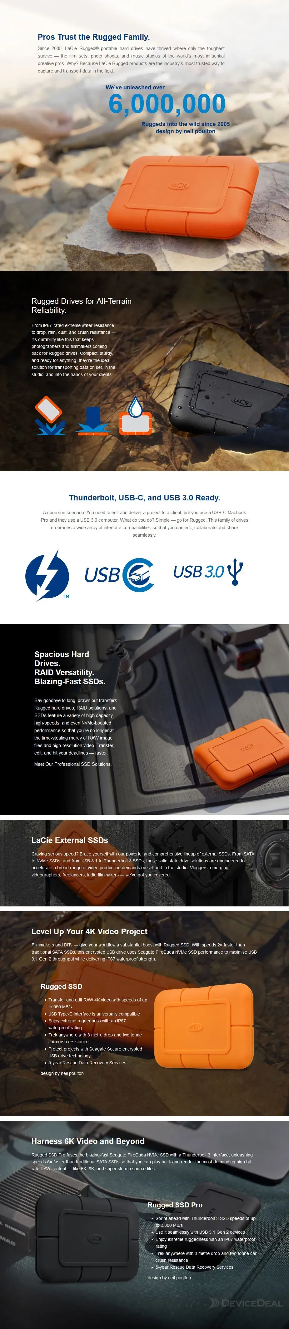 LaCie 2TB Rugged USB 3.1 Gen 2 Type-C Portable External SSD STHR2000800