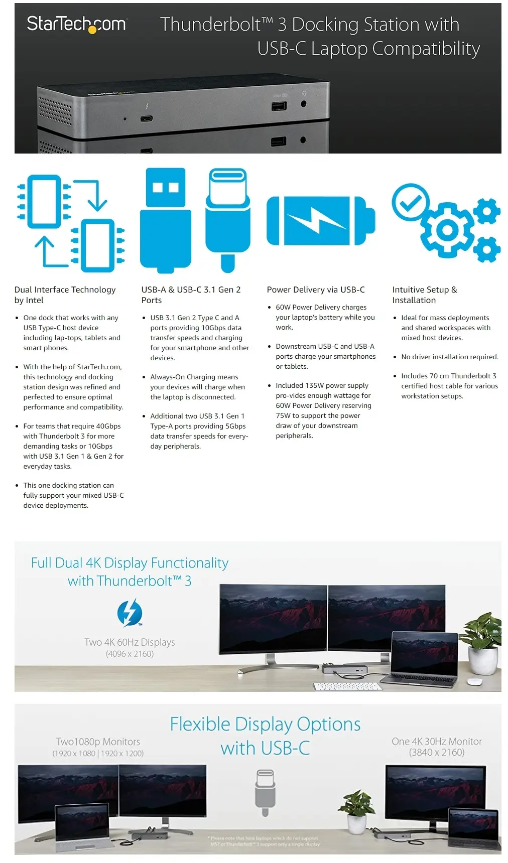 Startech TB3CDK2DH THUNDERBOLT 3 DOCK USB-C /DUAL 4K/96W PD |DeviceDeal