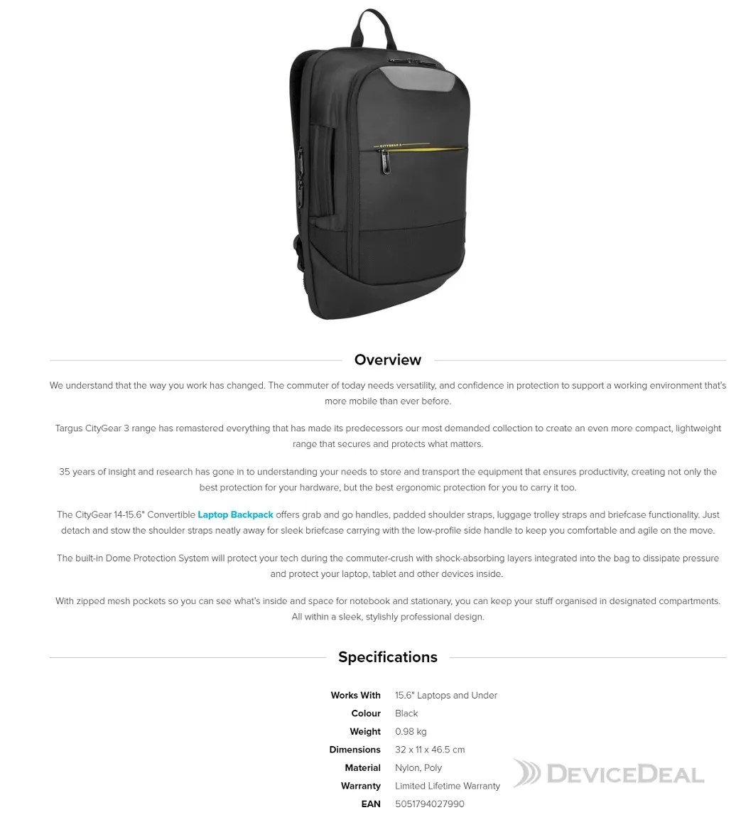 Targus CityGear 15.6in Convertible Multi Fit TCG661GL |DeviceDeal