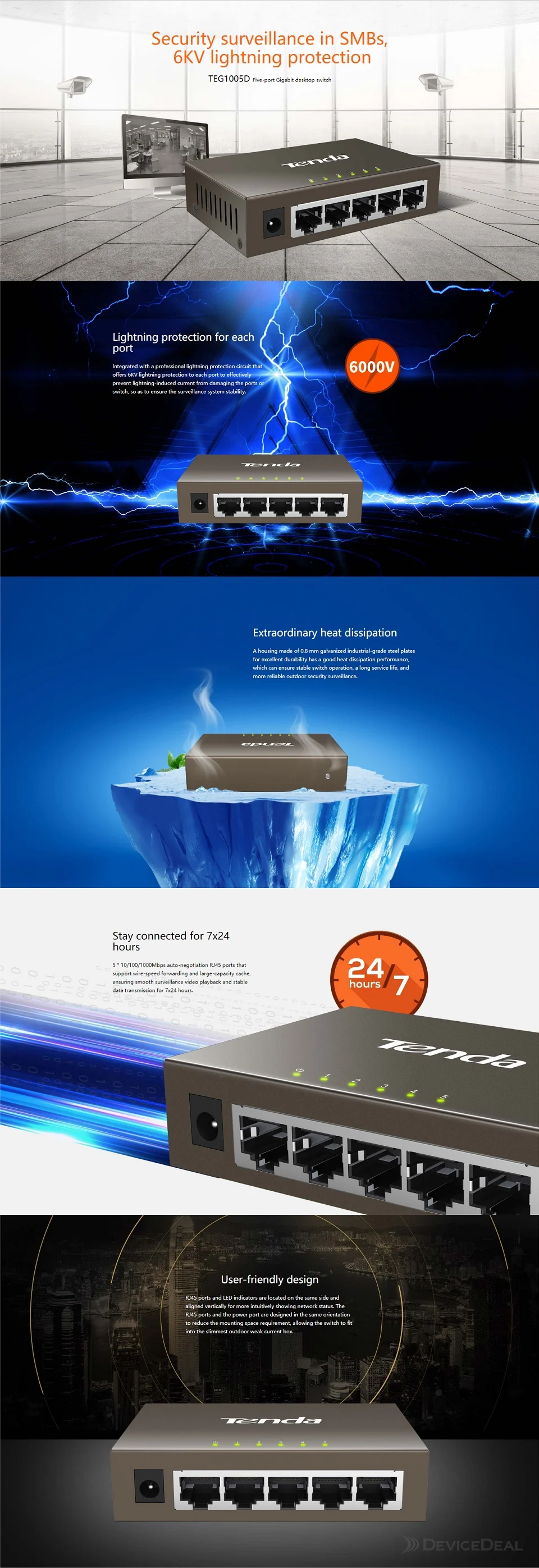 Tenda TEG1005D 5-Port Gigabit Unmanaged Ethernet Switch | DeviceDeal