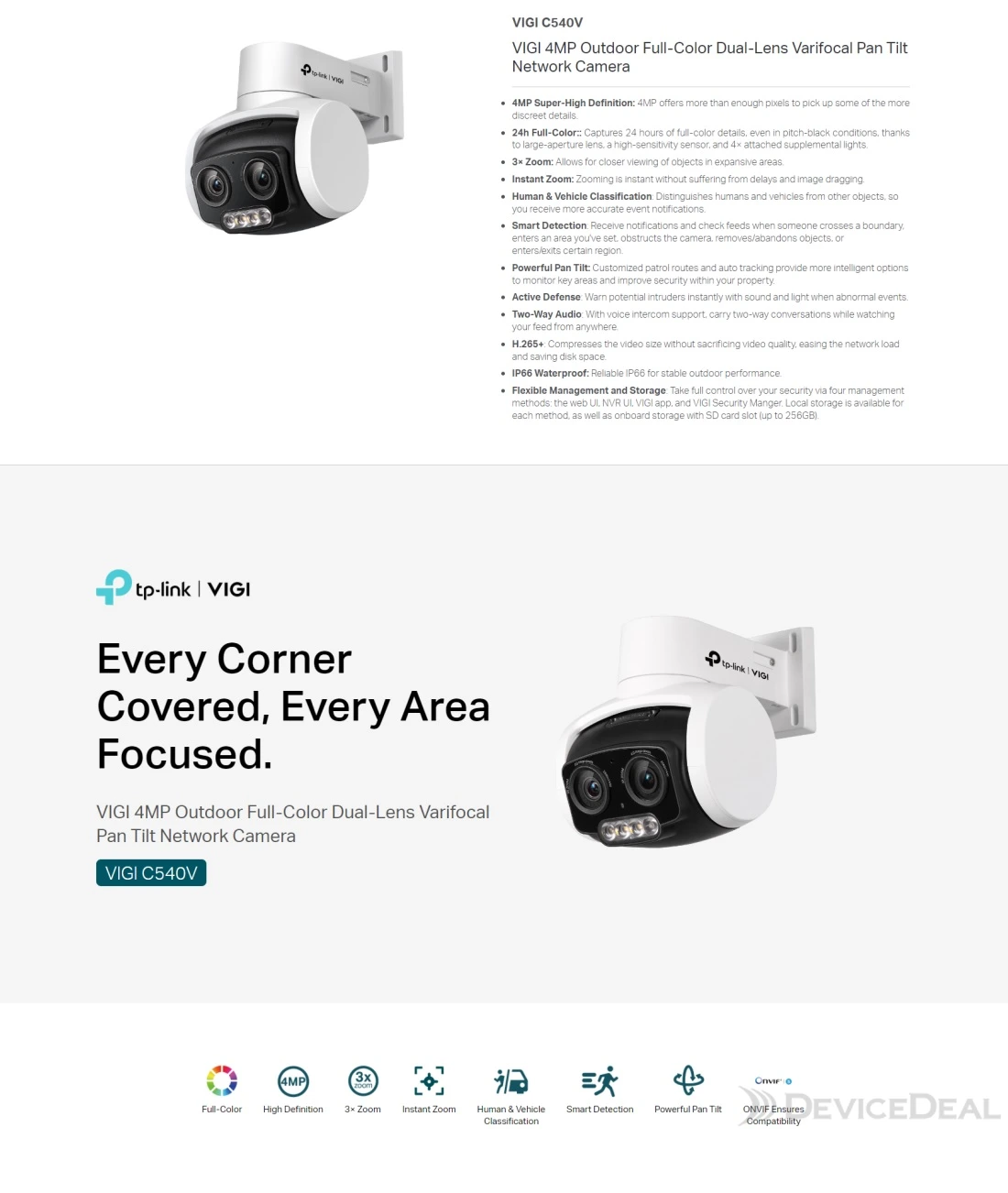 TP-Link VIGI 4MP C540V Outdoor Full-Color Dual-Lens Varifocal Pan Tilt ...