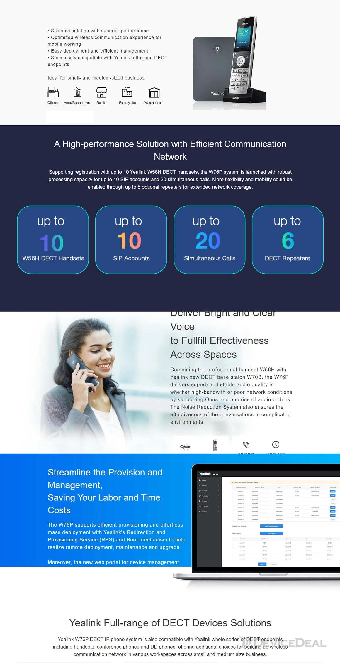 Yealink W76P High Performance Wireless IP Phone System |DeviceDeal