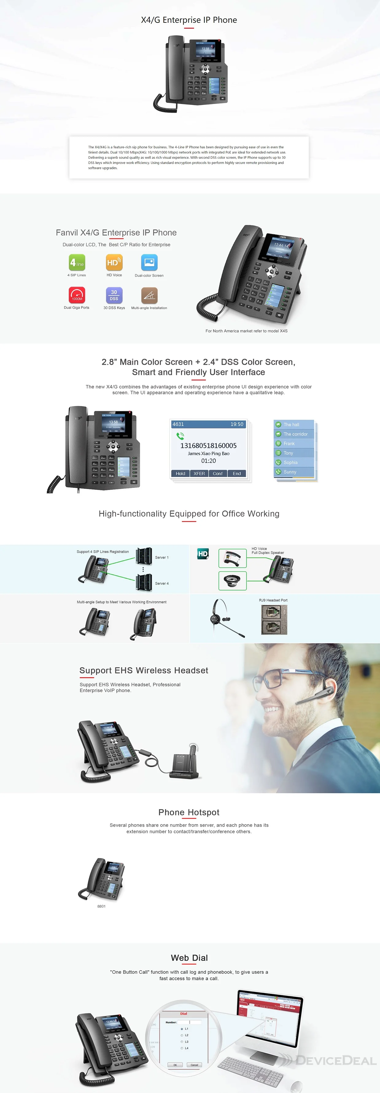 Fanvil X4G Enterprise IP Phone - 2.8' Colour Screen, 4 Lines |DeviceDeal