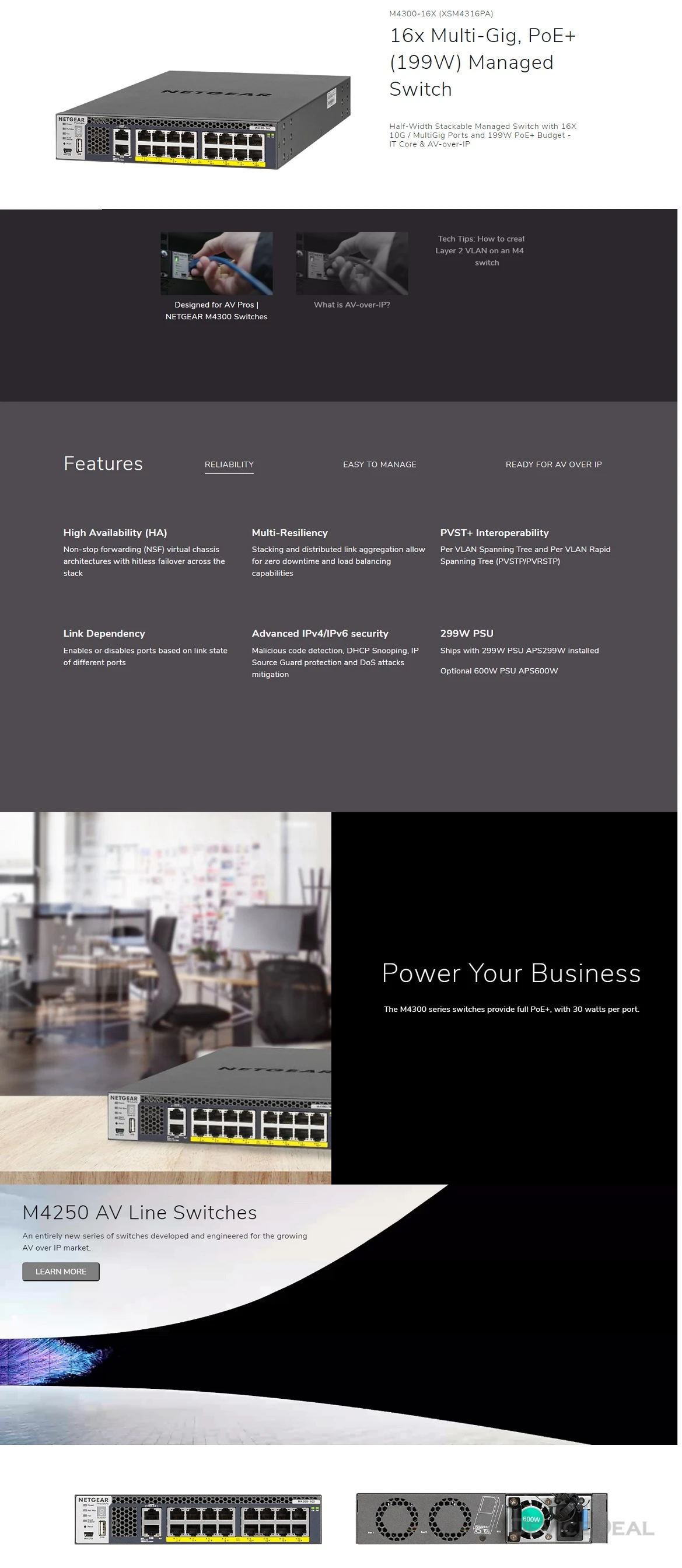 NETGEAR XSM4316PA 16X 16-PORT POE+ MANAGED SWITCH |DeviceDeal
