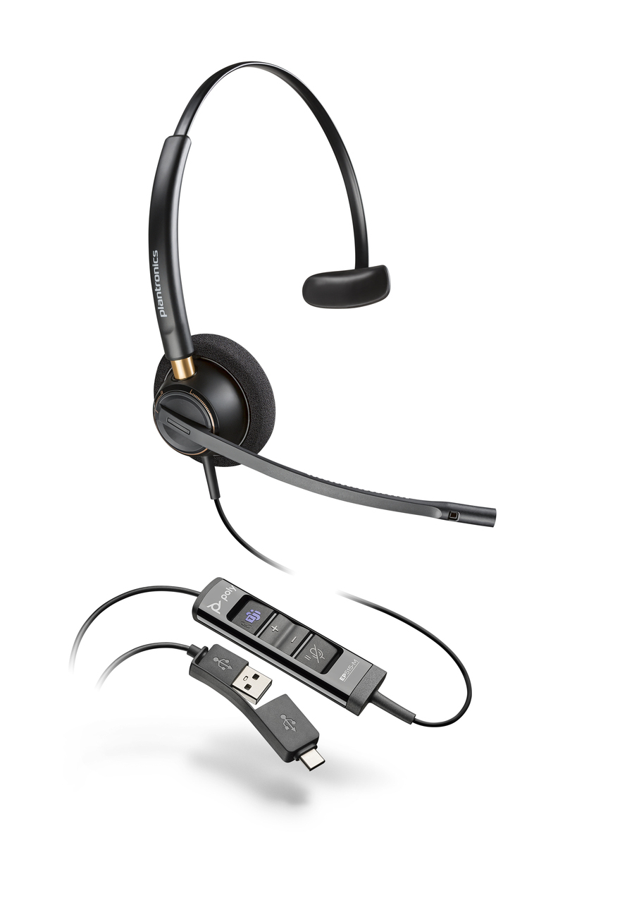 Poly EncorePro EP515-M USB-A/-C Single Ear Digital Headset-MS Teams ...