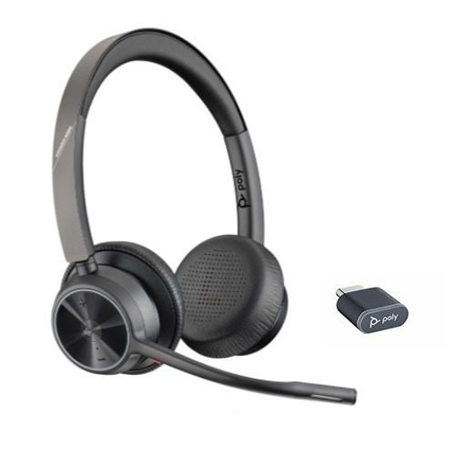 Poly Voyager 4320 UC V4320 MS Cert Binaural Bluetooth Wireless Headset ...