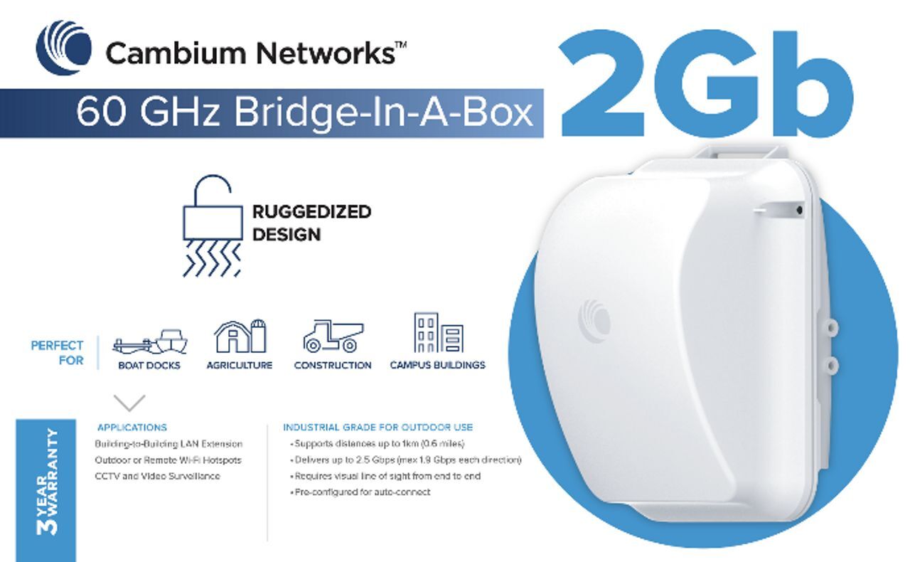 Cambium Networks C600510C033B 60GHz Bridge in a Box 2Gb with ANZ Cord ...