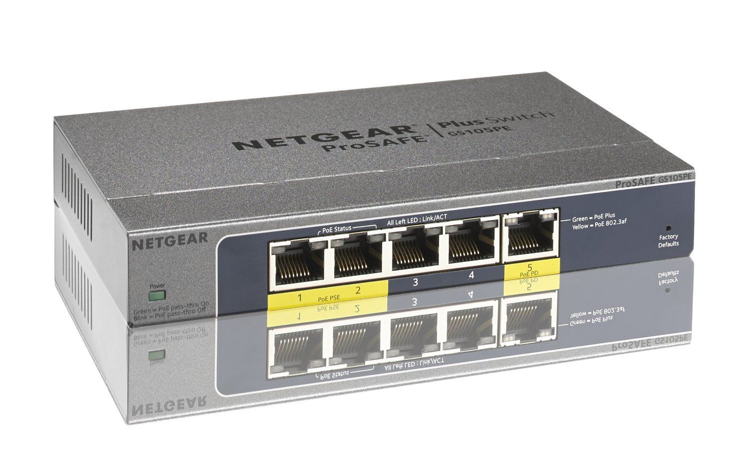 NETGEAR GS105PE ProSafe Plus 5-port Gigabit Switch with 2-port PoE ...