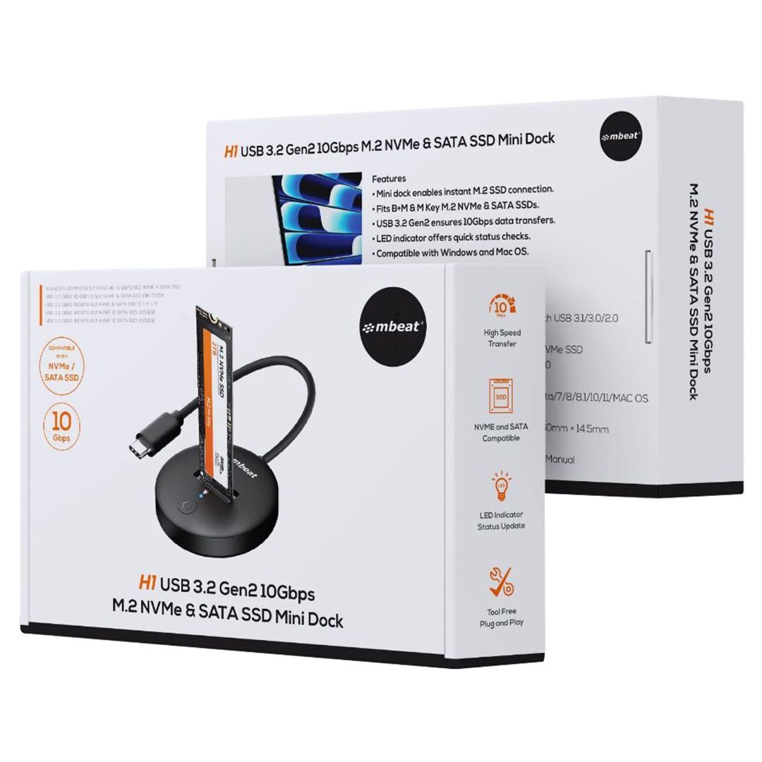 mbeat MB-HDD-M2H1BK H1 USB 3.2 Gen2 10Gbps M.2 NVMe & SATA SSD Mini ...