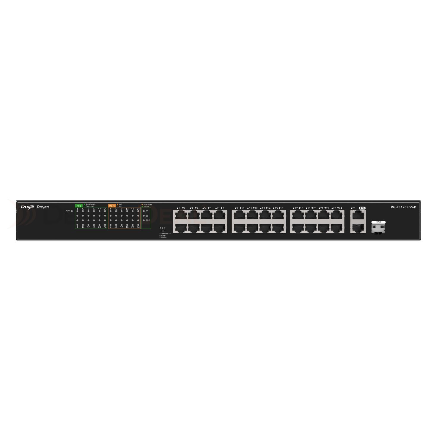 Reyee RG-ES126FGS-P, 24-Port 10/100 Mbps with 2-Port Gigabit Unmanaged PoE Switch |DeviceDeal