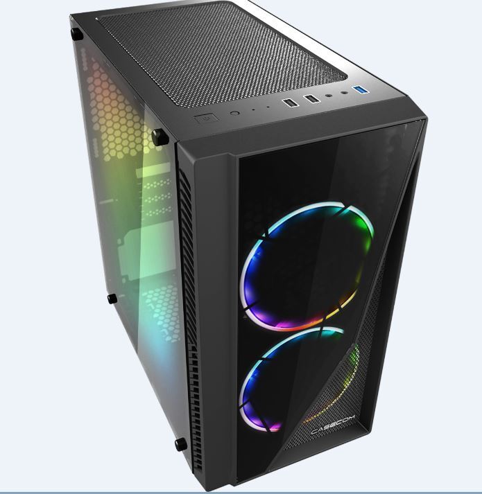 Casecom Gamming XM-91 Front & Side Transparent Temper glass Micro ATX with no PSU-has 2x 12CM 18 LE