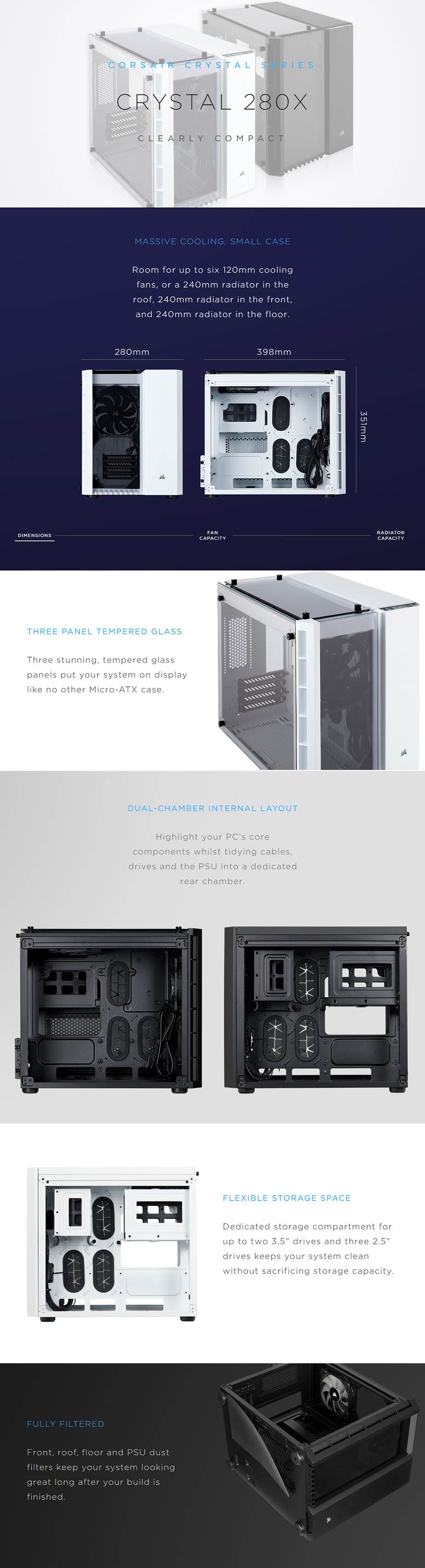 Corsair Crystal 280X Tempered Glass Micro-ATX Case - Black