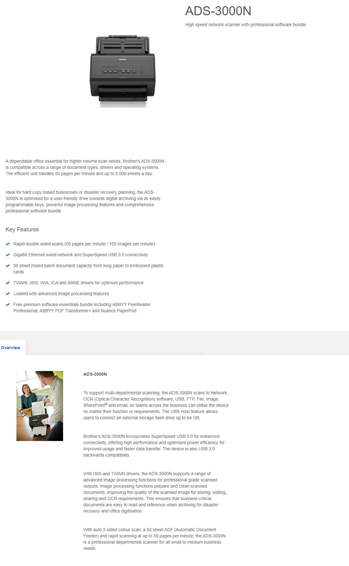 Brother ADS-3000N Desktop Scanner ADS-3000N