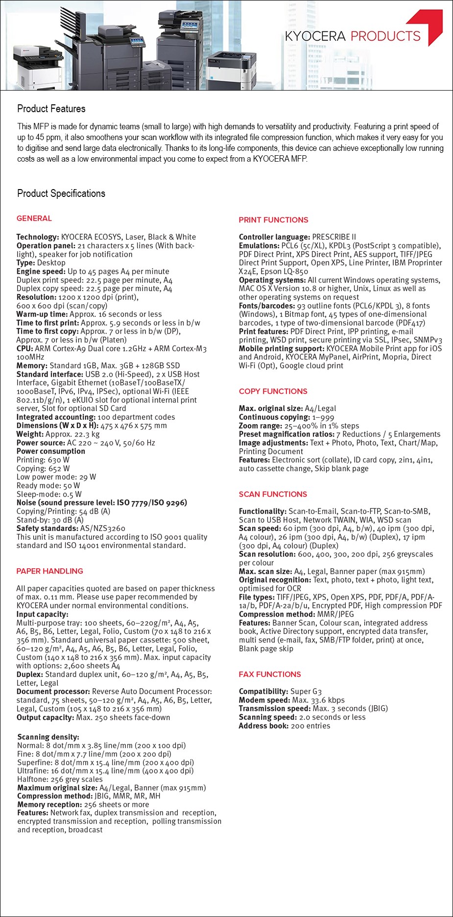 Kyocera ECOSYS M3645dn A4 Mono Multifunction Laser Printer