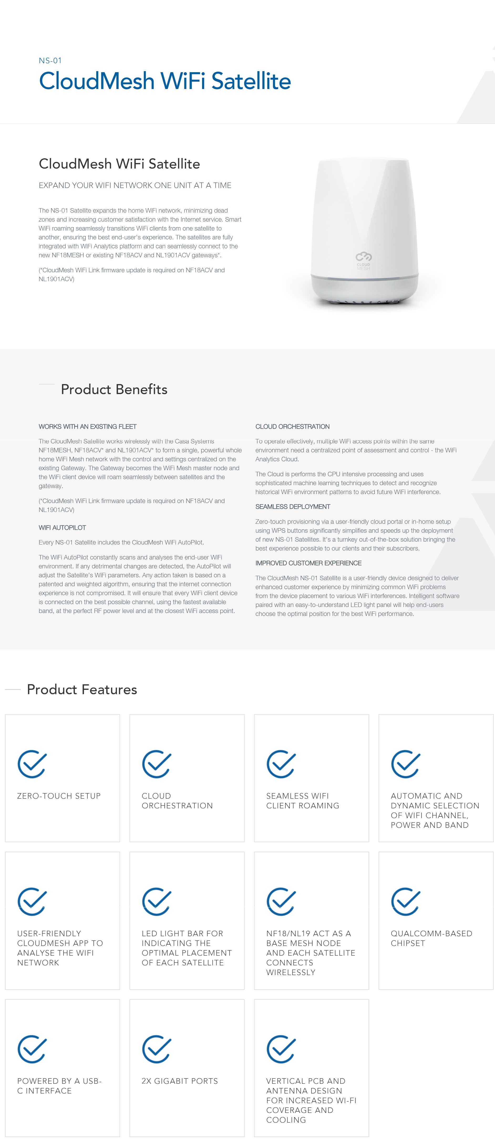 Netcomm NS-01Cloudmesh Satellite works wirelessly with the Casa Systems ...