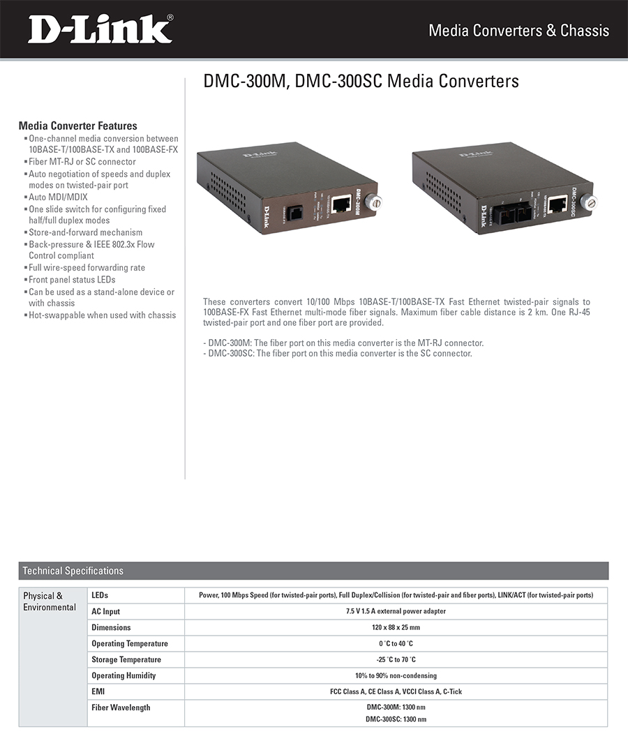 100BaseTX to 100BaseFX Media Converter with SC Fibre Connector ...