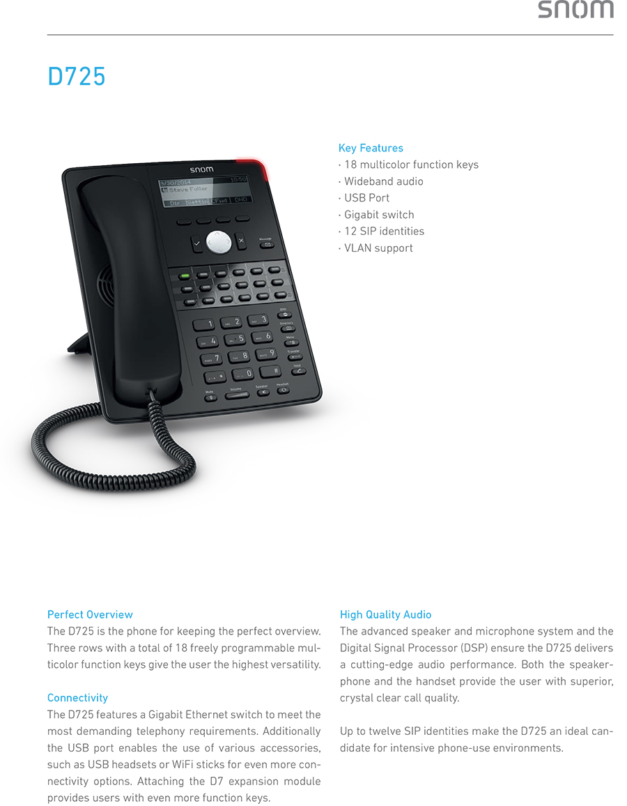 Buy SNOM D725 12 Line Professional IP Phone, Gbit port + 1x USB port. 4 ...