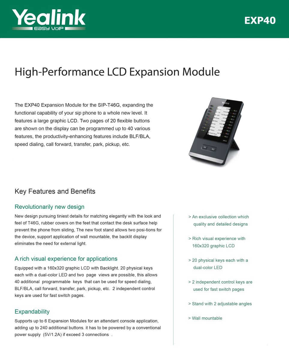 Yealink EXP40 Expansion Module 20 Buttons | Device Deal Australia