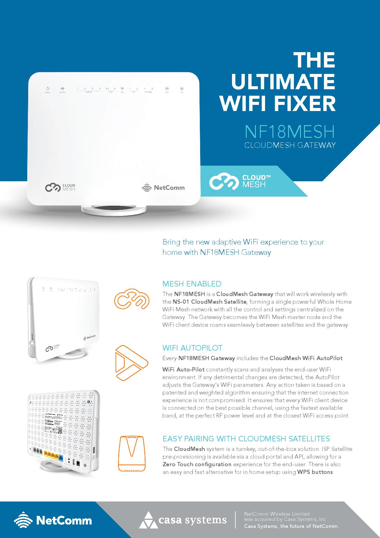 Netcomm NF18MESH CloudMesh Gateway Whole Home WiFi Mesh network, runs WiFi AutoPilot | Bulk Pricing