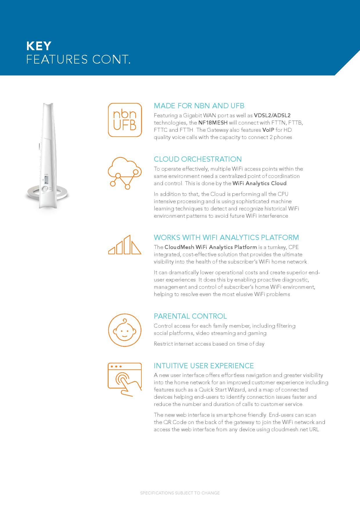 Netcomm NF18MESH CloudMesh Gateway Whole Home WiFi Mesh network, runs ...